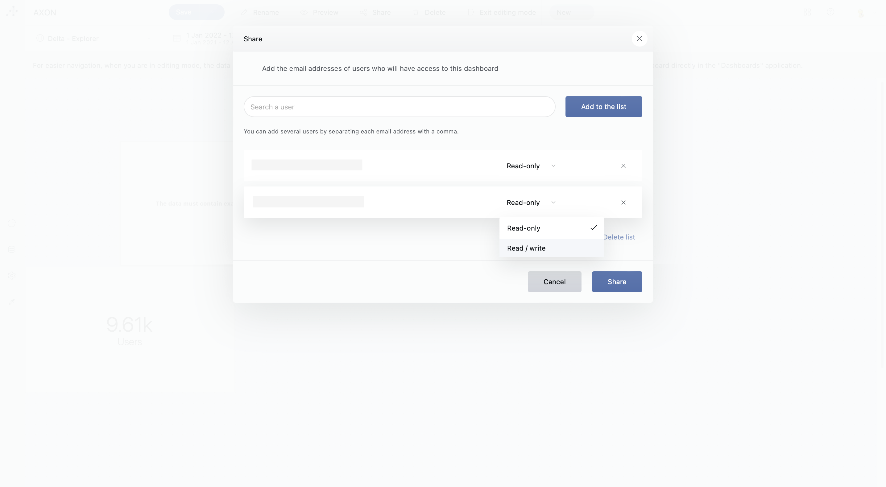 Display, share and export a dashboard